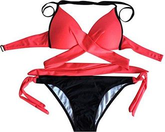 Generic Maillot de bain pour femme avec col en V push-up taille haute 2 pi&egrave;ces, rouge past&egrave;que, XL