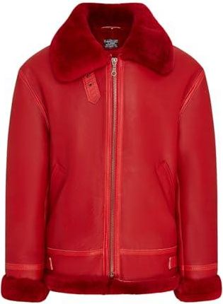 Infinity Leather Hommes Rouge B3 RAF Shearling Peau de mouton Cuir aviateur bombardier volante veste