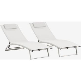 Sklum Pack de 2 chaises longues inclinables en aluminium avec coussin Dulem SKLUM Blanc Gardenia