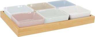 Remember 6 Schalen mit Holztablett Nr.2 - B 33 x T 22 - Buntes Schalen-Set