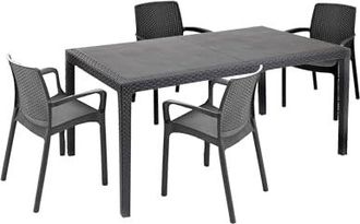 Dmora Outdoor Lounge Set Tarquinia, Outdoor und Indoor Lounge Set, Feststehender rechteckiger Tisch mit 4 stapelbaren St&uuml;hlen, Made in Italy, Anthrazit