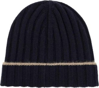 Brunello Cucinelli Homme, Accessoires, Bleu, Taille: ONE Size Ribbed Cashmere Beanie