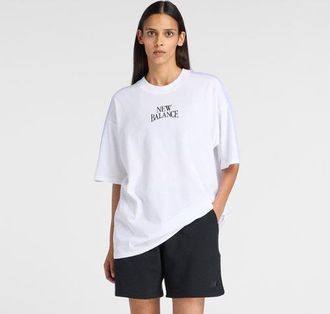 New Balance Damen Trackside Oversized T-Shirt in Wei&szlig;, Baumwolljersey, Gr&ouml;&szlig;e XL