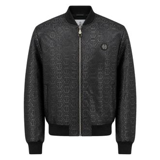 Philipp Plein Bomber en nylon &agrave; monogramme jacquard - Homme - Vestes - Noir - Taille: 3XL