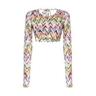 Missoni Femme, Pulls, Multicolore, Taille: 40 FR Crop Top avec Dentelle et Motif Zigzag