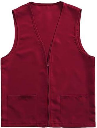 Generic Gilet de travail léger pour femme - Avec poche - Avec fermeture éclair - Col en V - Sans manches - Couleur unie - Court - Vintage, RD1, M