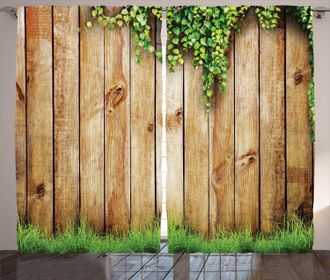 Abakuhaus Rustikal Rustikaler Vorhang, Holzgartenzaun, Wohnzimmer Universalband Gardinen mit Schlaufen und Haken, 280 x 225 cm, Grün braun