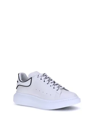 Alexander McQueen Mens Leather Sneakers White-White-Black White/white/black