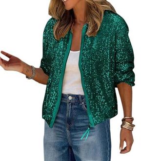 Generic Veste &Agrave; Sequins &Agrave; Manches Longues pour Femme Fermeture &Eacute;clair Style Bomber Scintillant Veste De Motard &Eacute;l&eacute;gante Veste Brillante Et Festive pour Soir&eacute;e