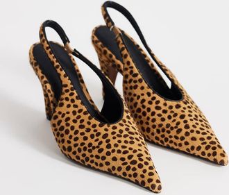 Topshop Arabella Pumps mit Kegelabsatz und Fersenriemen im Hirschprint-Braun