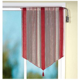 Heimtexland Gardinen, Scheibengardine, Kurzgardine Effektorganza mit Webstreifen, Farbe Rot, Höhe 90cm x Breite 60cm Typ127