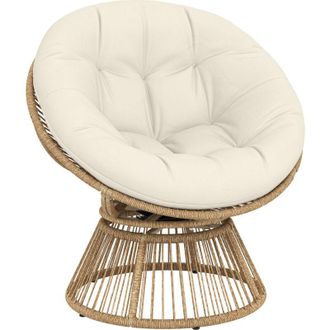 OUTSUNNY Fauteuil papasan pivotant 360&deg; - fauteuil de jardin - Outsunny - coussin moelleux 12cm - polyrotin et acier - naturel