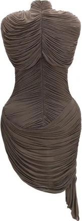 Magda Butrym Sculptural Draped High-Neck Dress - Brown