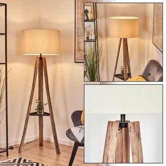 HOFSTEIN Stehleuchte Flemming, Stehlampe aus Holz/Metall im modernen Boho-Design, Schirm aus Stoff, &Oslash; 50 cm, 150 cm, E27, mit Fu&szlig;schalter und Ablagefl&auml;che - Wo