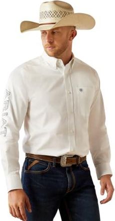 Ariat Ariat Chemise en sergé avec Logo de léquipe pour Homme Coupe Classique, Blanc/Kaki, Taille S