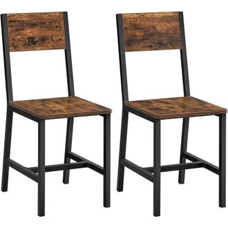 Vasagle Vasagle - Lot de 2 chaises salle &agrave; manger - Cadre en acier noir - Assise en bois marron rustique - Design ergonomique - Hauteur dassise 45,4 cm