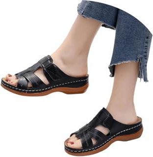 Generic Sandales orthop&eacute;diques compens&eacute;es pour femme - Sandales larges pour femme - Sandales et sandales compens&eacute;es &agrave; bout ouvert pour femme, b noir, 35.5 EU