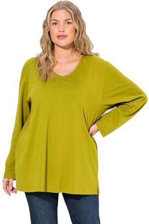 Ulla Popken Shirt, V-Ausschnitt, Relaxed, Langarm, Olive, 60/62 FR Femmes