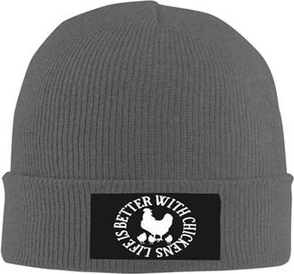 Generic Bonnet Tricoté La Vie Est Meilleure avec des Poules. Unisexe Bonnet Chapeau Tricot Coupe-Vent Chapeau dhiver Tricoté pour Femme Ski Sports
