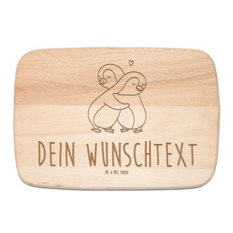 Mr. & Mrs. Panda Personalisiertes Fr&uuml;hst&uuml;cksbrett Pinguine Kuscheln - Personalisierte Geschenke, Jahrestag, Freund, Servierbrett, Hochzeitstag, K&auml;sebrett, Holzbrett, S