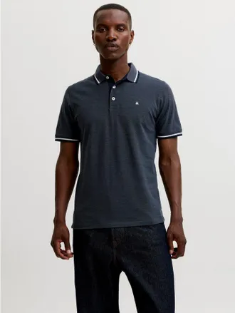 Jack & Jones Poloshirt JJEPAULOS im Doppelpack mit Logostickerei und Komfort (Packung, 2-tlg., 2er-Pack) unifarben mit Farbeinsatz, modisch, schmal, Baumwolle, Pol