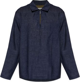 Paul Smith Homme, Chemises, Bleu, Taille: S Linen V-neck Shirt