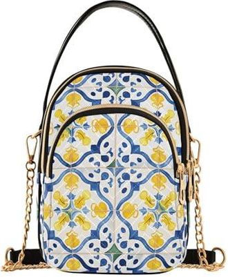 Mnsruu Sac à bandoulière pour femme - Motif mandala bleu citron cachemire aztèque - Petit sac à bandoulière avec sangle réglable