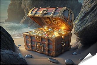 Islandburner XXL Bild Poster Offene Schatztruhe Meeresstrand Premium Bilder Fotodruck JCRZ-PGR