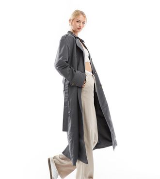 Vero Moda Tall Trench-coat long avec ceinture - Gris asphalte
