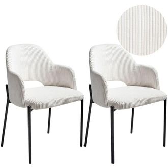 Beliani Esszimmerstuhl 2er Set Cremewei&szlig; aus Cord Stoff Gepolstert mit Armlehnen Retro Eleganter Moderner Stil St&uuml;hle f&uuml;r Esszimmer K&uuml;che