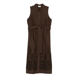 P.A.R.O.S.H. P.a.r.o.s.h., Femme, Robes, Brun, Taille: 42 FR Abito chemisier smanicato ricamo al fondo, cintura e chiusua bottoni nascosti