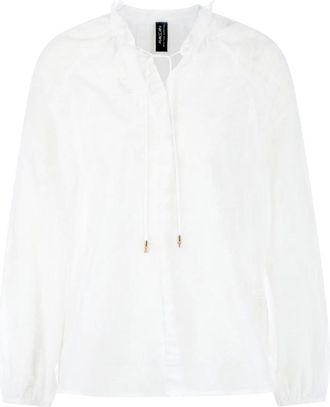 Marc Cain Femme, Blouses et Chemises, Blanc, Taille: 46 FR Tunique L&eacute;g&egrave;re avec Broderies et Volants