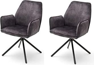 Robas Lund Esszimmerstühle 2er-Set mit Armlehne, Stuhl Belastbar bis 120 kg, Stoffbezug Vintage Veloursoptik Anthrazit