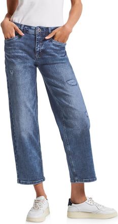 Street One Damen 3716776 Straight Leg Destroyed Jeans, Authentic mid Blue, 27W x 28L