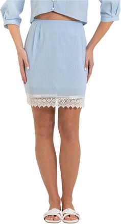 Kocca Femme, Jupes, Bleu, Taille: 44 FR Mini-jupe en coton avec ourlet en dentelle