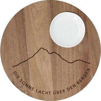 R&auml;der Bergluft Tablett Die Sonne lacht - Akazienholz mit Bergmotiv