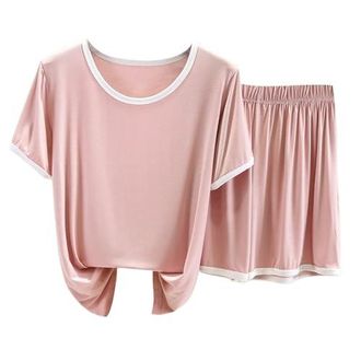 Generic Pigamas pour Femme Ensemble Short Pyjama Femme Ensemble Pyjama 2 Pi&egrave;ces pour Haut Et Short De Nuit Doux avec Poches L &Eacute;t&eacute; Haut De Pink XL