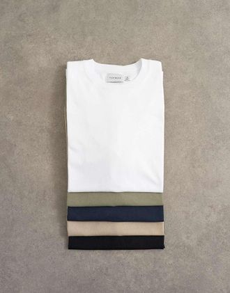 Topman 5er-Pack Classic-Fit-T-Shirts in Marineblau, Ecru, Rosa, Braun und Blau-Mehrfarbig