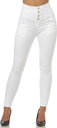 Elara Damen Jeans High Waist Push Up Skinny Fit Chunkyrayan 1166 White-42 (XL)