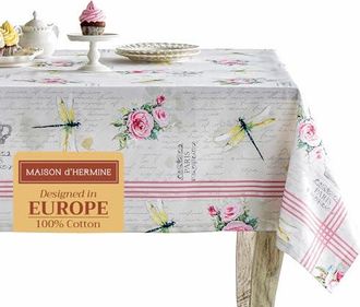 Maison d'Hermine Nappe 160 x 220 cm 100% Coton - Lavable - Carr&eacute; - pour Cuisine, Mariage, Restaurant, Champ De Mars - Printemps/&eacute;t&eacute;