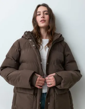 Pieces Steppjacke mit Taschen-Detail in Schokobraun