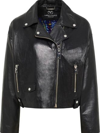 Carlo Colucci Femme, Vestes, Noir, Taille: 44 FR Veste de motard oversize en cuir