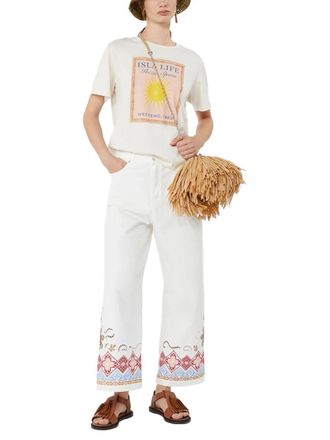 Weekend by Max Mara Embroidered Cotton Bull Trousers - White