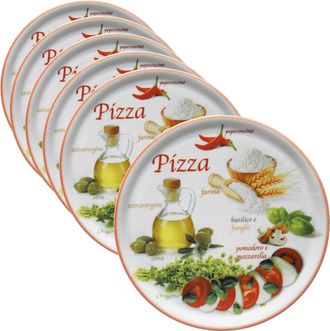 MamboCat 6er Set Pizzateller Napoli Red Ø 33,8 cm I Servier Platten mit Motiven I Vorspeisenplatten zum Anrichten für Antipasti oder Tomate-Mozzarella I Bunte 
