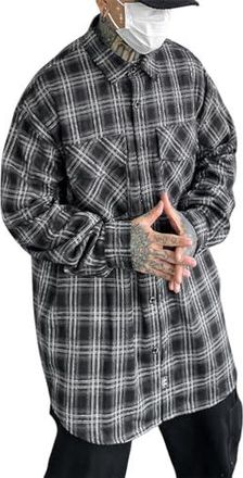 ORANDESIGNE Hip Hop Oversize Chemise à Carreaux pour Hommes à Manches Longues Chemises Décontractées en Flanelle à Carreaux avec Poches Boutonnée Streetwear Unise