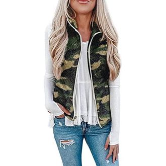 Generic Manteau d&eacute;contract&eacute; pour femme - Veste pelucheuse l&eacute;g&egrave;re et confortable - Cardigan sans manches &agrave; fermeture &eacute;clair avec poche - Veste sans manches pou