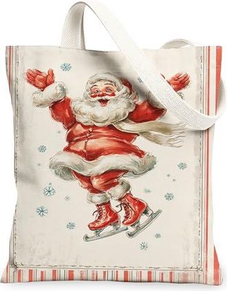 Generic Sacs fourre-tout en toile motif Père Noël - Réutilisables - Rétro - Légers et lavables - Pour les voyages, Rouge, 13x15 Inch