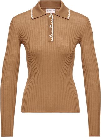Moncler Moncler Polo &Agrave; Manches Longues En Laine, Femme, Beige, Taille: Xl