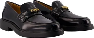 Tod's Womens Gomma Loafers - Tods Leather Black Calfskin Shoes Flat-Shoes