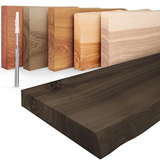 Lamofootwear Manufaktur &Eacute;tag&egrave;re Flottante Murale Bois avec Fixation Invisible | Etagere Murale 80 cm pour Salon, Cuisine, Bureau | Couleur: Noir, Bord: Naturel | B